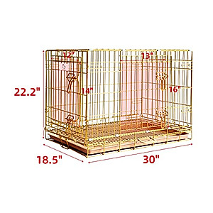 HOMEY PET Gold Color Folding Design Dog Crate Puppy Kennel with Removable Floor Grid and Pull Out Tray