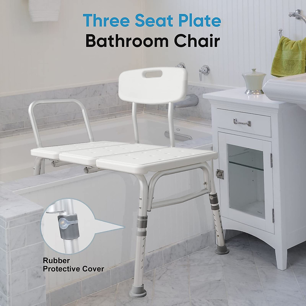 Nurhome Heavy Duty Bathtub Transfer Bench with Back and Side Arm Shower Chair with Height Adjustable Bath Shower Bench Chair Fits Any Bathroom for Elderly Disabled Non-Slip Feet 330 lbs