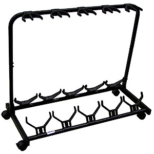 American Sound Connection 5 Guitar Rolling Cart Stand Pro Audio Stage, Studio or Display Rubber Divider Electric or Acoustic Guitar Holder