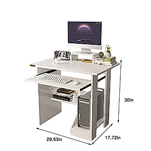 YQ JENMW 29in Computer Desk with Monitor Stand and Keyboard Tray for Small Space, Wood PC Laptop for Bedroom, Writing Table with Shelves for Kids, White