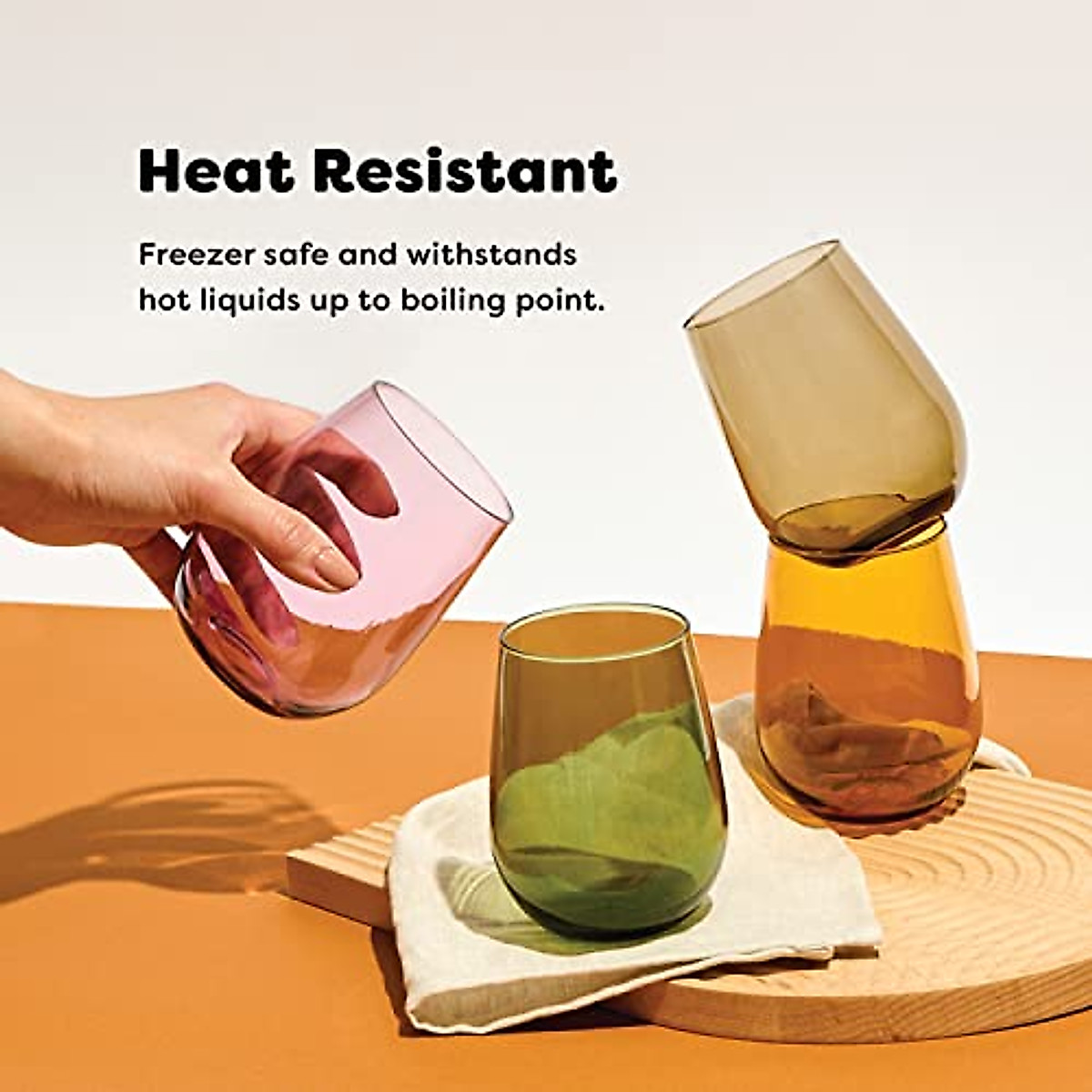 TOSSWARE RESERVE 16oz Stemless Wine - Color Series SET OF 4, Premium Quality, Tritan Dishwasher Safe & Heat Resistant Unbreakable Plastic Drinking Glasses