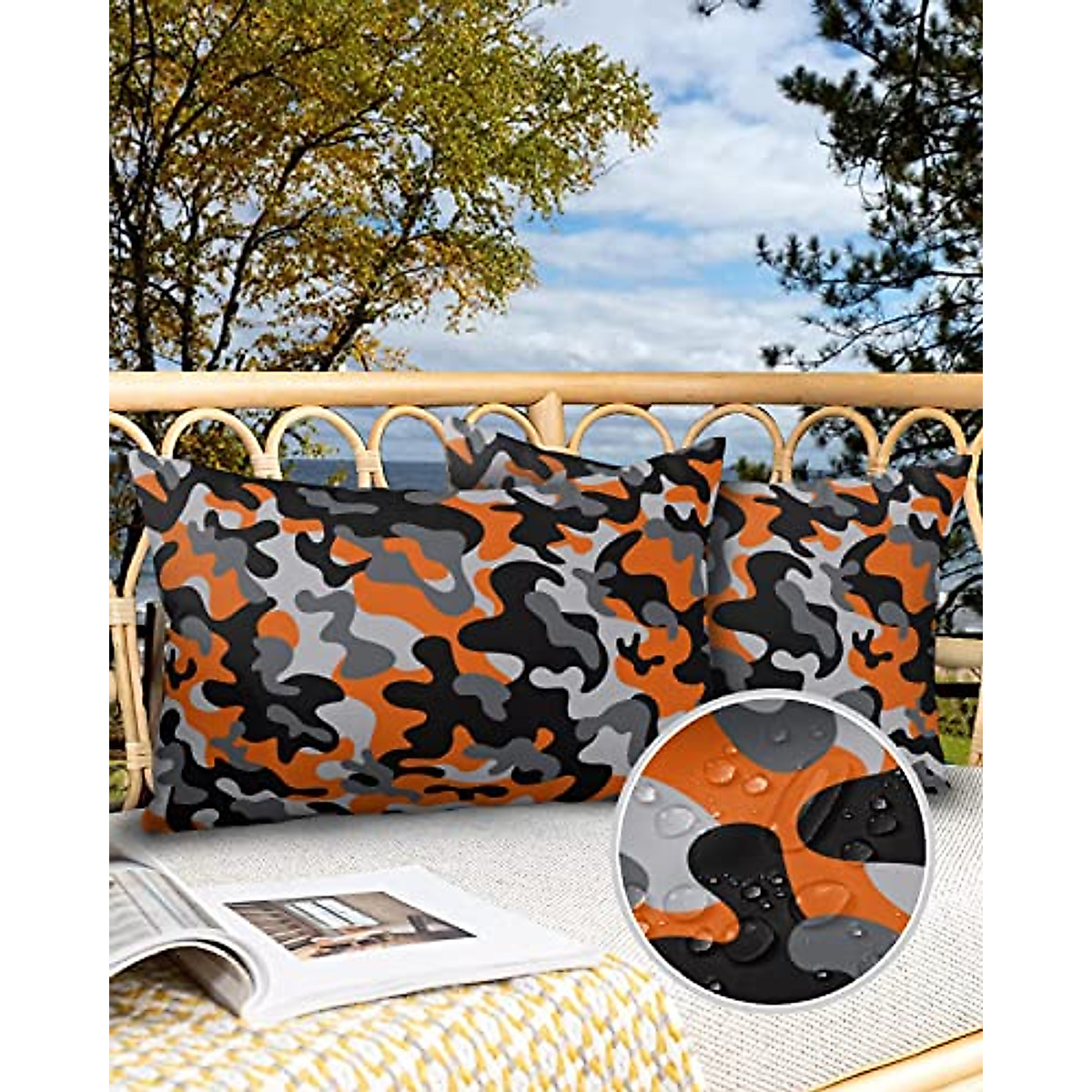 Funnywall88 Waterproof Throw Pillow Covers Set of 2 Camo Couch Pillow Cases Outdoor Sofa Cushion Cover Home Decor for Bed Living Room, 20" x 12"