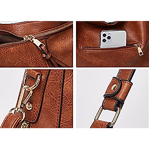 IBLUE Hobo Bags for Women Faux Leather Purses and Handbags Large Hobo Purse with Tassel Shoulder Purse,#D1089 (Brown)