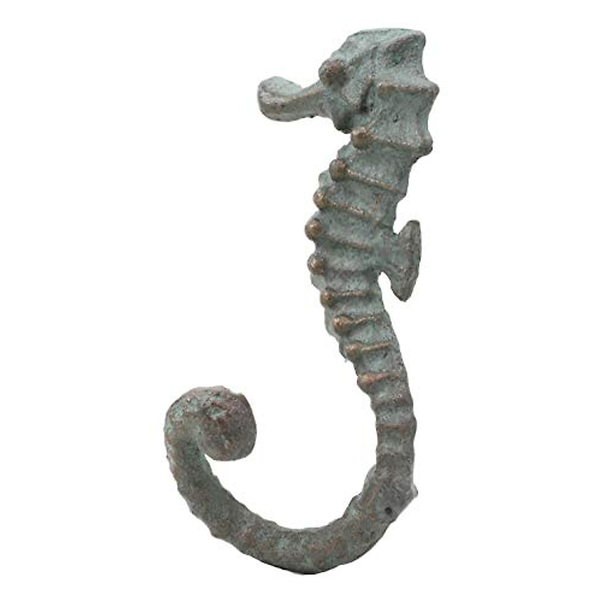 Ebros Verdigris Green Cast Iron Coastal Marine Ocean Nautical Seahorse Wall Mounted Coat Hooks Set of 2 Nautical Sea Life Hook Hangers Decor Sculpture Seahorses Coral Reef