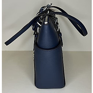 Michael Kors Charlotte Large Zip Tote bundled with matching Trifold Wallet Purse Hook (Navy/Signature MK Bright White)