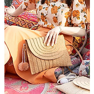 Straw Crossbody Bag For Women Shoulder Beach Vacation Purse And Woven Raffia Handbags Straw Clutch Bags Boho Beige bag