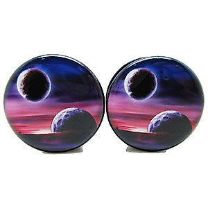 Pierced Republic Purple Planets & Moon Ear Plugs - Acrylic Screw-On - 10 Sizes - Pair (2 Gauge (6mm))
