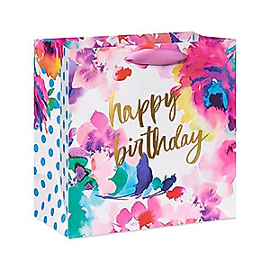 Papyrus 11.4" Large Birthday Gift Bag, Floral Watercolor (1 Bag)