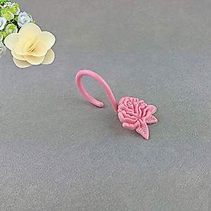 VORCOOL Convenient 18pcs Plastic Shower Curtain Hooks Rose Shape Decor Bath Drape Loop Clip Glide Rings Hangers (Green, Blue, Purple, White, Pink and Beige for Each 3pcs) Hook