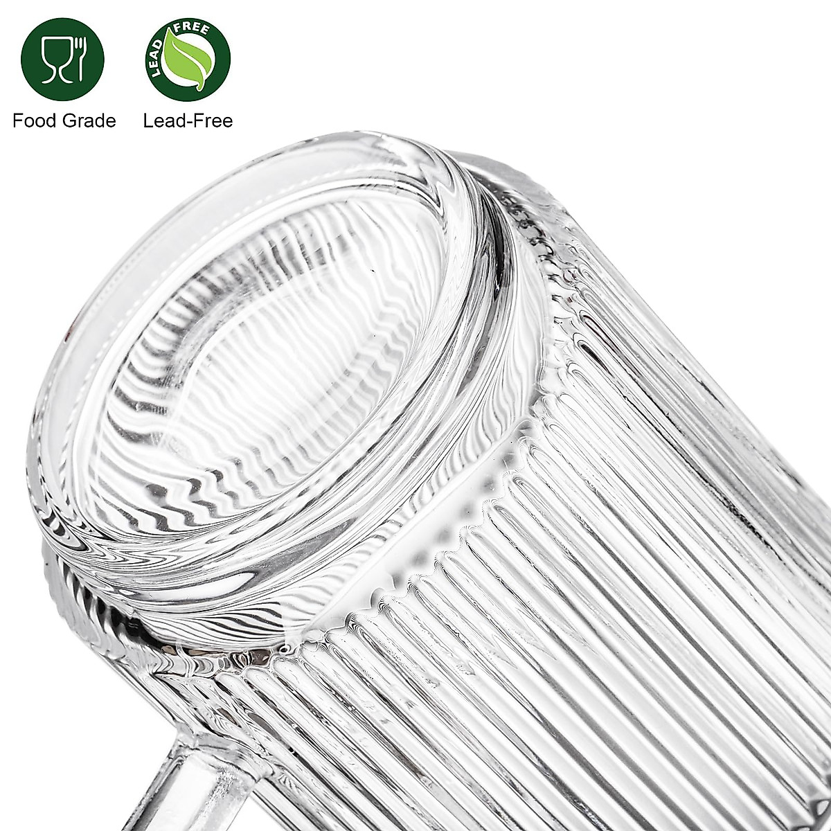 Noamus 6 Pack Premium Glass Coffee Mugs with Handle, 12 Oz Classic Vertical Stripes Glass Tea Cups, Transparent Ribbed Beverage Mugs, Clear Vintage Glassware Set for Hot Cold Americano, Cappuccino