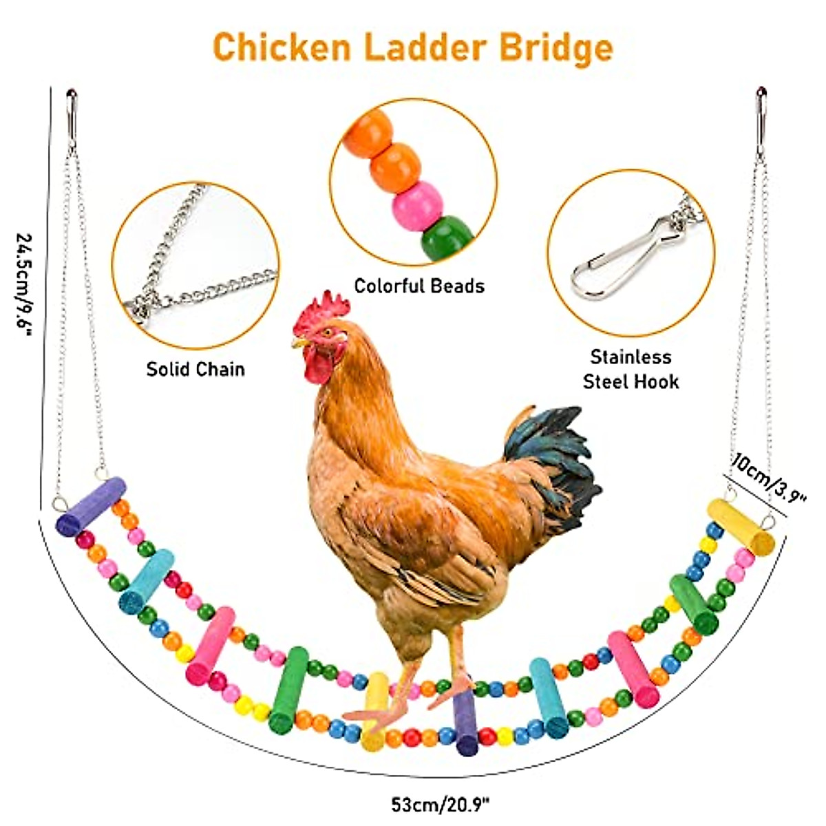 WIOR 9 Packs Chicken Toys for Coop, Chicken Swing Set Chicken Mirror Chicken Ladder Bridge Chicken Xylophone Toys with Bells for Hens, Chicken Vegetable Hanging Feeder for Poultry Rooster Bird Parrot