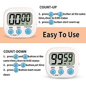 Mitlker, Timer for Kids,Kitchen Timer Digital,Magnetic Back,Loud Ring,Stand for Cooking,Classroom,Bathroom,Teachers,Kids 2 Pack, White Pink