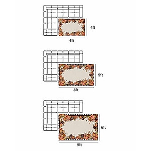 Thanksgiving Fall Outdoor Rug for Patio/Deck/Porch, Non-Slip Area Rug 5x8 Ft, Orange Pumpkin Maple Leaf Black White Plaid Indoor Outdoor Rugs Washable Area Rugs, Reversible Camping Rug Carpet Runner