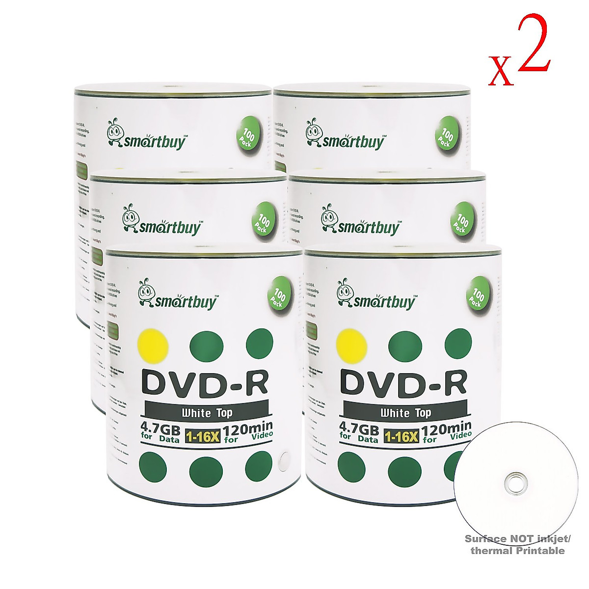 Smart Buy 1200 Pack DVD-R 4.7gb 16x White Top Blank Data Video Movie Record Disc, 1200 Disc 1200pk