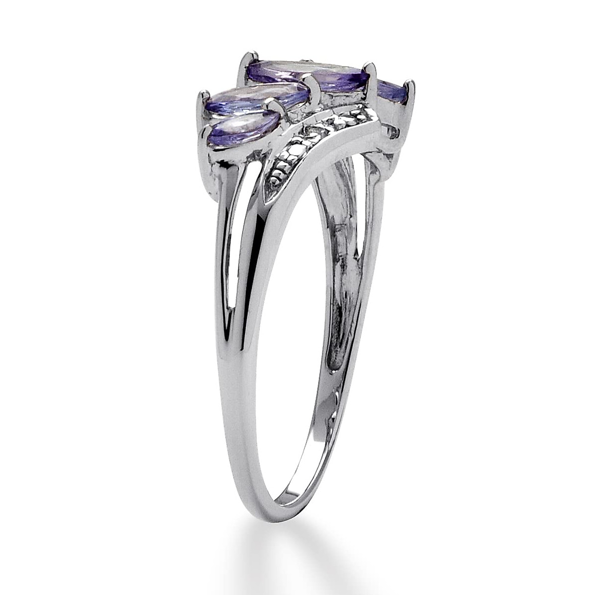 PalmBeach Platinum-plated Sterling Silver Marquise Cut Genuine Purple Tanzanite Bypass Ring Sizes 6-10 Size 7