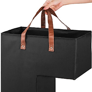 WUWEOT L-shaped Stair Basket, Foldable Stair Step Basket Organizer, 16" Large Capacity Staircase Storage Bin with Leather Handles and Internal Support for Carpeted Stairs and Wooden Stairs