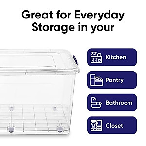 Superio 85 Qt Storage Container with Wheels, Stackable Large Storage Containers with Lid, Durable Latches, Opaque Clear (65)