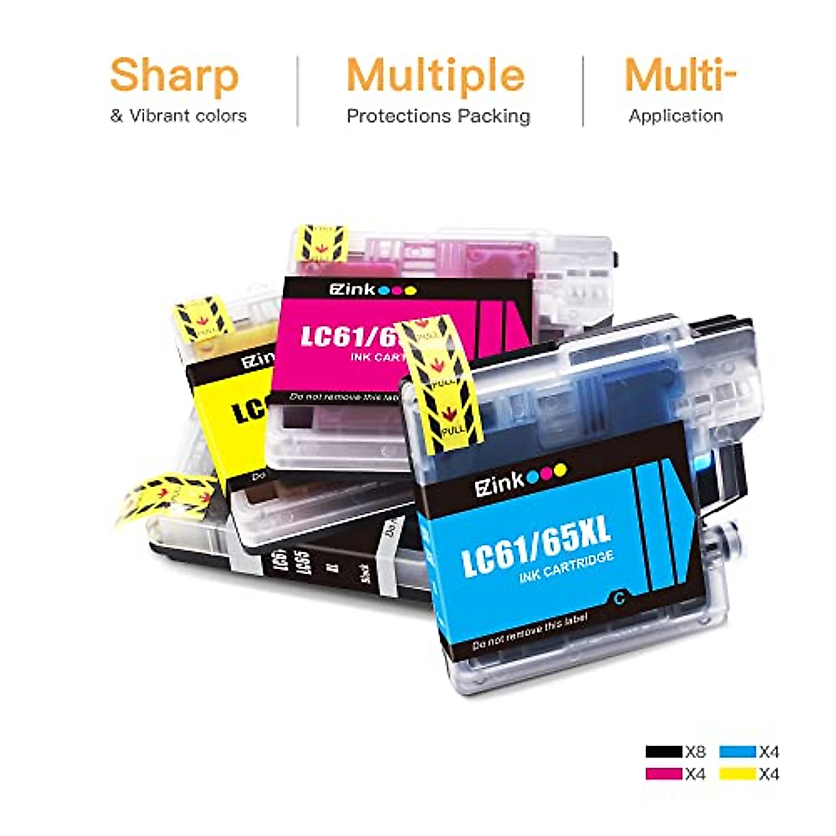 E-Z Ink (TM) Compatible Ink Cartridge Replacement for Brother LC61 LC-61 LC65 XL to use with MFC-J615W MFC-5895CW MFC-290C MFC-5490CN MFC-790CW MFC-J630W (8 Black, 4 Cyan, 4 Magenta, 4 Yellow) 20 Pack