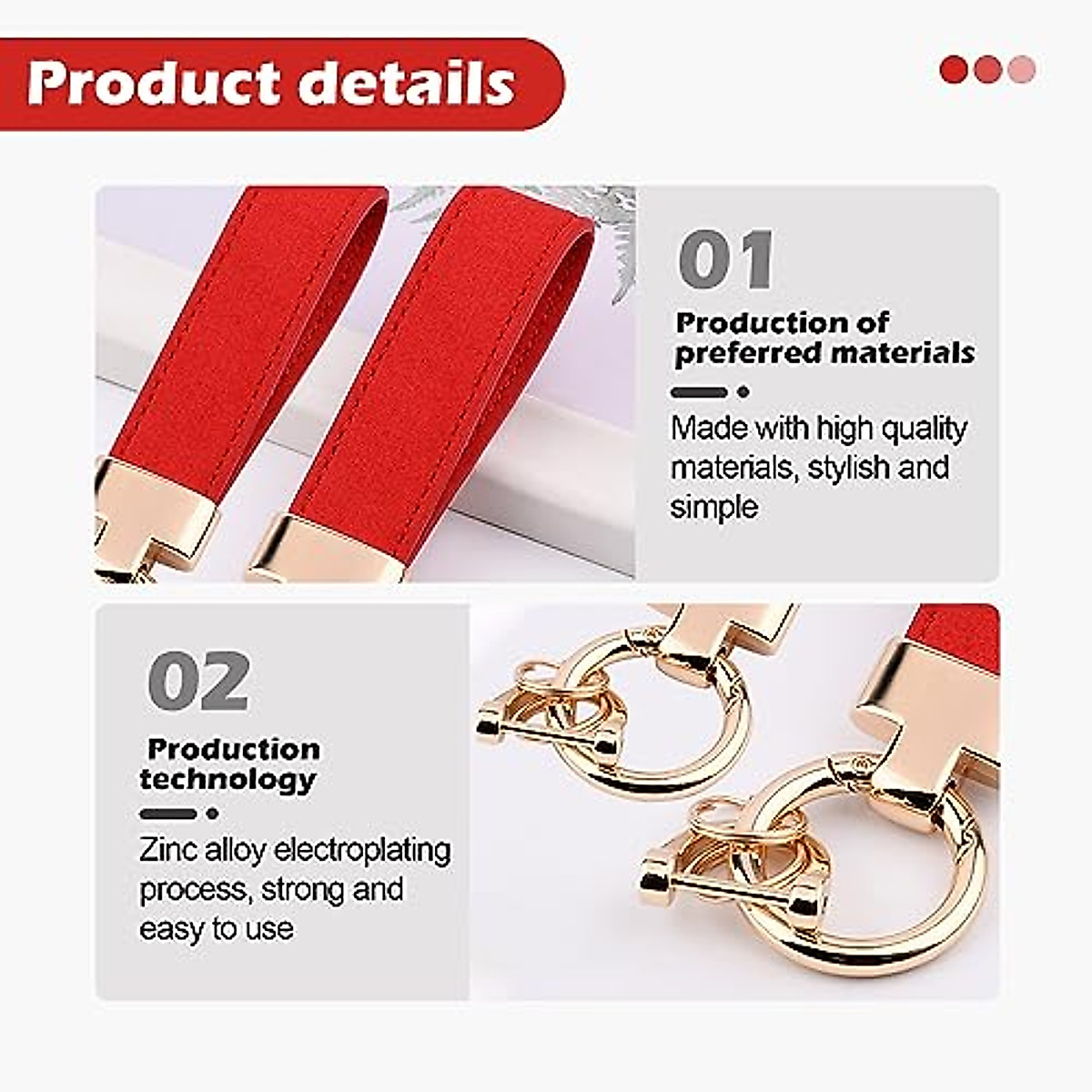 GKmow 1 PC Car Key Fob, Leather Suede Horseshoe Pendant, Unisex Car Key Fob Holder Decoration (Red & Gold)