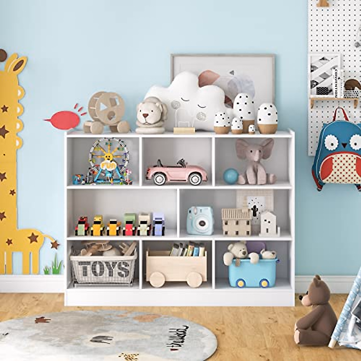 IFANNY 3 Tier Bookcase, Modern Bookshelf with 8 Storage Cubes, Wood Storage Cube Shelves, Small Bookshelves for Small Spaces, Book Shelf for Bedroom, Living Room, Home Office (White)