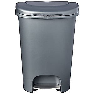 Rubbermaid Classic 13 Gallon Trash Can with Lid and Stainless-Steel Pedal, Gunmetal Blue Waste Bin for Kitchen, NEW Premium Step-On