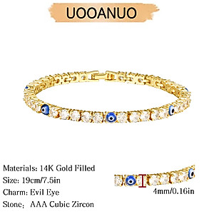 UOOANUO Evil Eye Bracelets for Women 18K Gold and Silver Filled with 4MM Cubic Zirconia Tennis Bracelet Evil Eye Jewelry