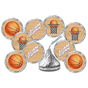 216 Sports Basketball Kisses Stickers, Kisses Stickers for Birthday Party, Baby Shower, Wedding, Graduation, or Any Family Event Decorations, Candy Not Included.