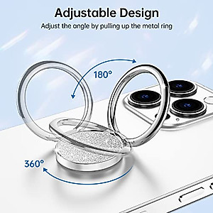 Syncwire Cell Phone Ring Holder Stand, Bling Bling Finger Ring Kickstand 360° Rotation Sparkle Phone Grip for Magnetic Car Mount Compatible with iPhone,Samsung,Pixel, All Smartphones - Glitter Silver