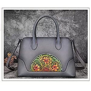 LDCHNH Vintage Floral Ladies Tote Bag Hand Embossed Handbag Versatile Women's Shoulder Messenger Bag (Color : Black, Size : 30(L)*18(H)*12(W) cm)