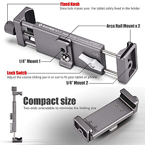 SHINEWEE Metal iPad Holder for Tripod Mount, 1/4" Screw, Acra/RRS Rail Plate Mounts, Fits iPad 1 2 3 4 5 Mini Air Pro,Universal Tablet iPad Clamp Holder Tripod Adapter