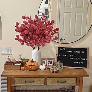 Sggvecsy Artificial Eucalyptus Leaves, 6 Pieces, 35.43 Inch Long, Red Color, Plastic and Silk Material, Easy to Bend and Adjust