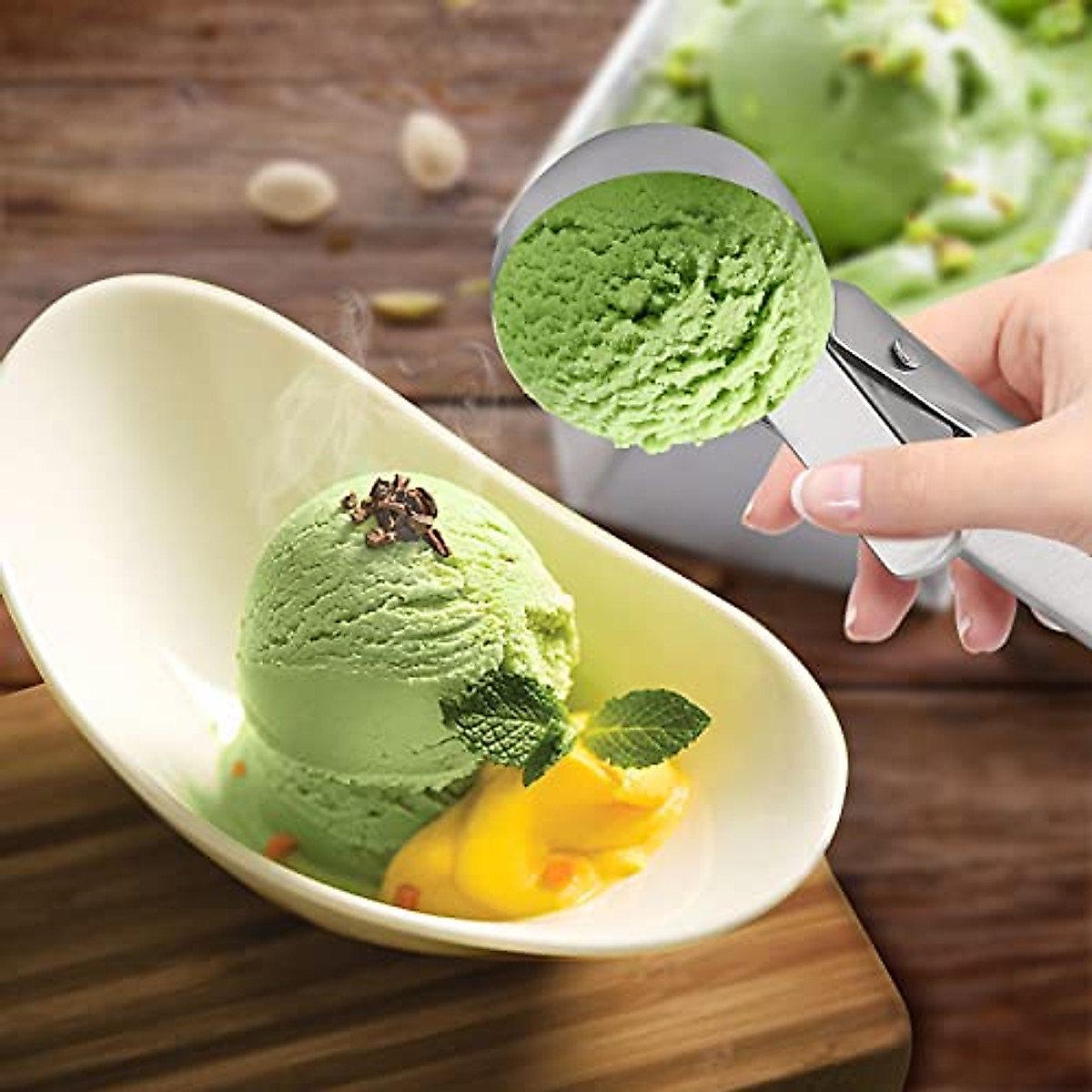 Ice Cream Scoop Stainless Steel Ice Cream Scooper Metal Ice Cream Scoops with Trigger, Perfect for Frozen Yogurt, Gelatos, Sundaes (Medium Silver) (silver style 1) (Silver)