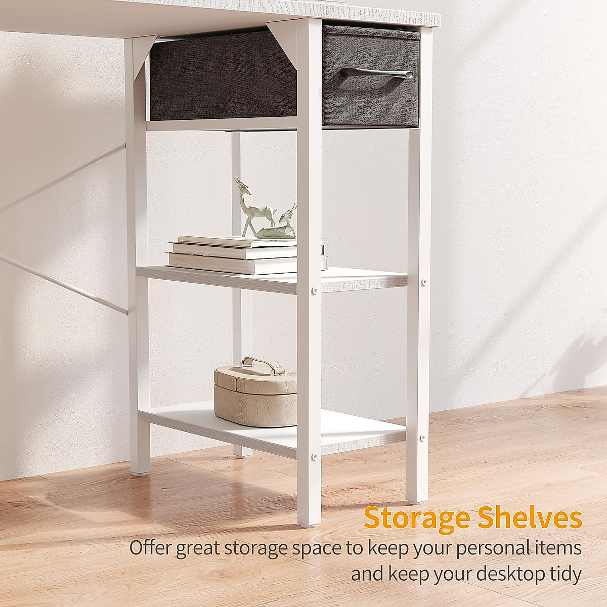 CubiCubi Computer Desk, 35 Inch Small Home Office Desk with Drawer Storage Shelves for Small Space, Writing Study Desk, White