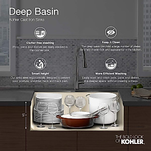 KOHLER 5871-1A2-0 Riverby Top-Mount Single-Bowl Workstation Kitchen Sink with Accessories, 33" L, White