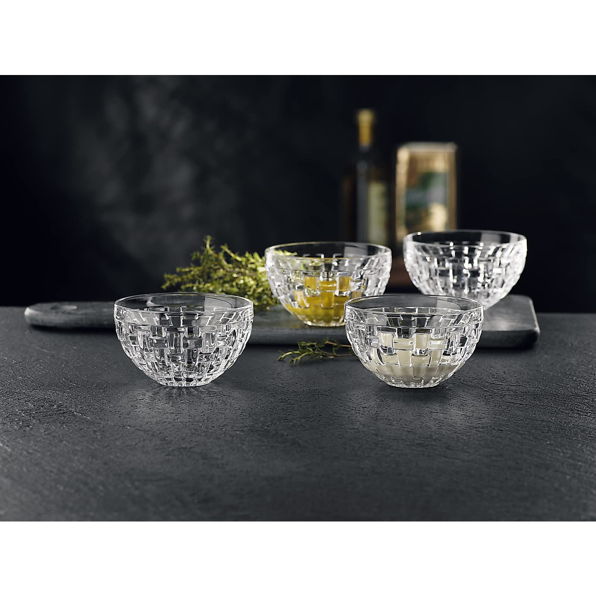 Nachtmann Bossa Nova Round Crystal Dip Bowls, Set of 4, Serving Dish for Sauce, Salsa, Ice Cream, and Dips, Giftable, 3.5 Ounce, Clear, Dishwasher Safe