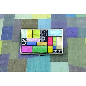 Mother of Pearl Business Card Case Credit Id Name Holder Travel Wallet Art Painting Design Metal Stainless Steel Engraved Slim Purse Pocket Cash Money Wallet (Patchwork)