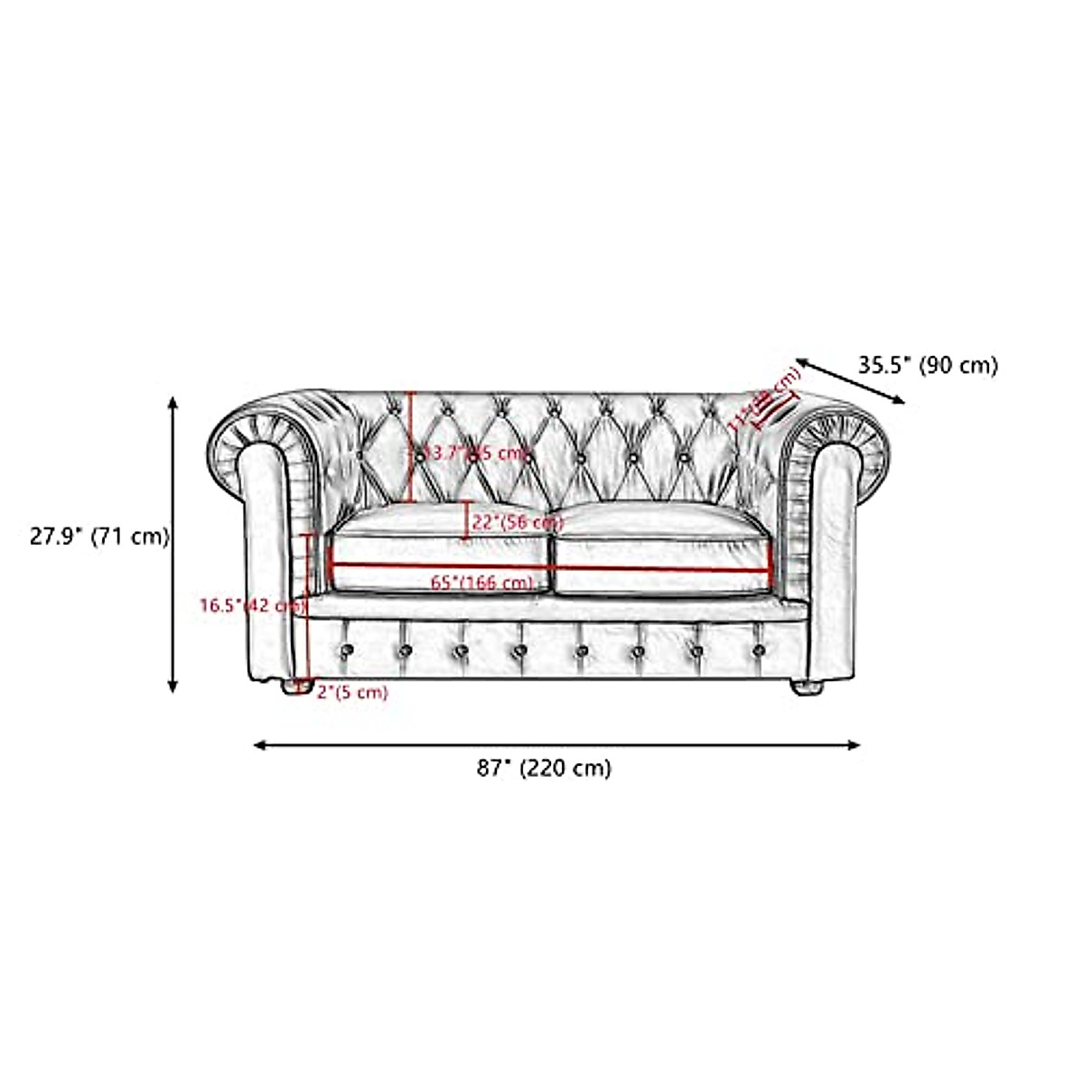 Modern Victorian Couch BIGMAII Beige Faux Leather Chesterfield Upholstered Sofa Button Desgin Rolled Arm 4 Seater Couches for Living Room - 87" L