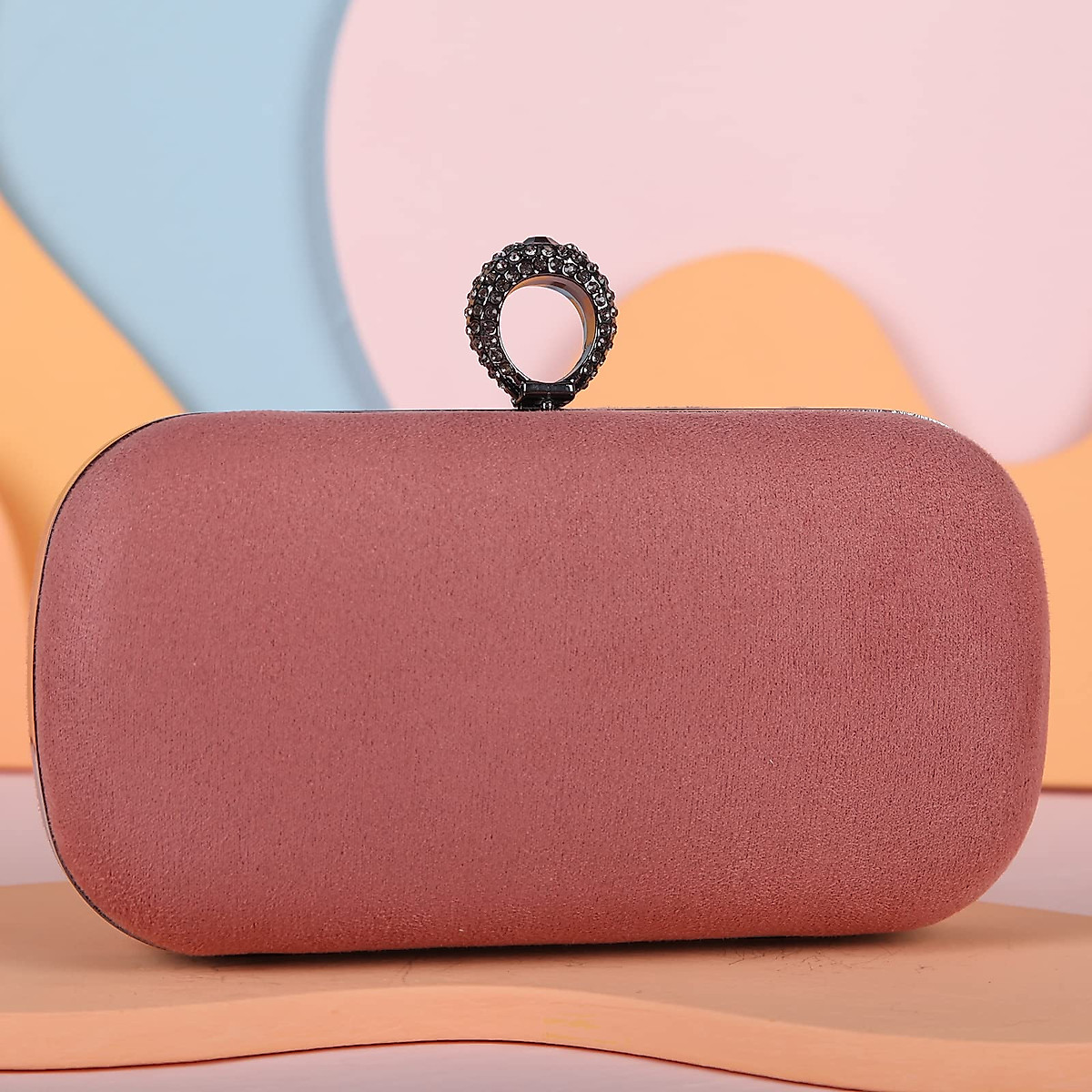 Fawziya Evening Purses Rhinestone Ring Handle Velvet Clutch Bags For Women Clutches-Cocoa Brown