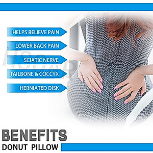 Donut Pillow Hemorrhoid Tailbone Cushion – Seat Cushion Pain Relief for Coccyx, Prostate, Sciatica, Pelvic Floor, Pressure Sores, Pregnancy, Perineal Surgery, 15.7 x 15.7 Inches