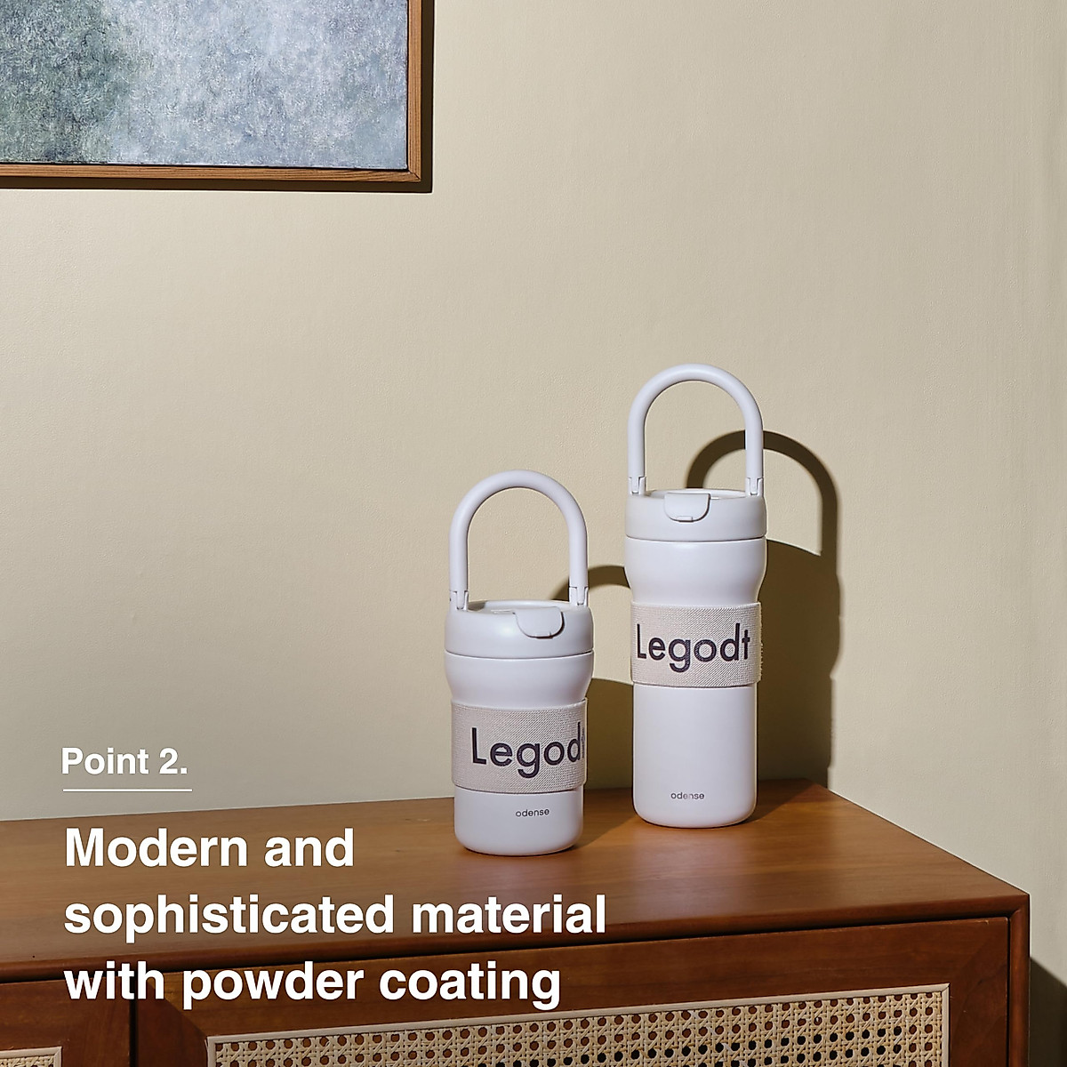 Odense Legodt 2 Way Tumbler 24oz with 2 in 1 Lid & Flexible Handle - Straw Available Insulated Travel Coffee Mug with Leak Proof - Double Stainless Steel Keeps Drinks Hot or Cold(Vanilla Cream)