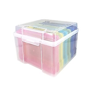 ASIYUN Photo Storage Box, 5" x 7" Greeting Card Organizer, Main Container with 6 Organization Cases for Birthday Get Well Cards, Photos, Crafts, Scrapbooking, Paper, Stickers(Color)
