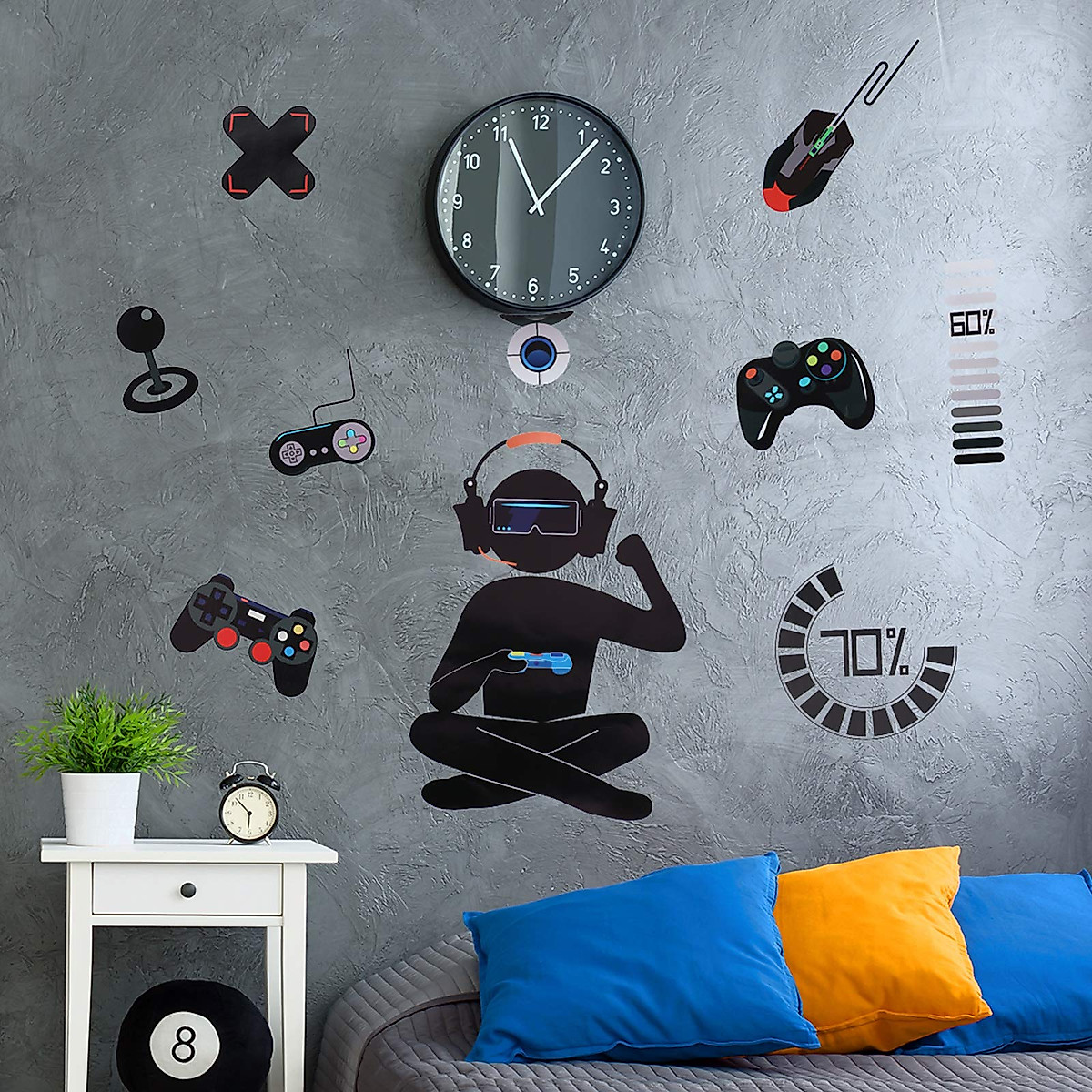 22 Pieces Game Room Wall Stickers Video Gaming Controller, Vinyl Wall Decal Game Zone Loading Wall Sticker Gamer Boy Wall Decal Wallpaper Art Design for Boys Kids Men Home Playroom Bedroom Decoration
