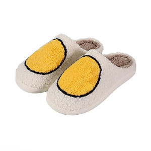 Smile Face Slippers for Women Men Soft Fuzzy Comfy Warm Thick Sole Slip-on Slippers, Plush Retro Cute Cloud Happy Face House Slippers, Fluffy Home Platform Slides Shoes Indoor Outdoor(yellow,38/39)