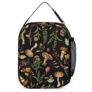 PEXISAOH Vintage Botanical Mushroom Woodland Garden Reusable Insulated Lunch Bag for Women Men Kids,Leakproof Portable Lunch Box with Side Pocket Durable Cooler Tote Bag for School Work Picnic Travel