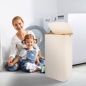 Laundry Basket with Lid - Laundry Hamper with Lid and Removable Bag, 100L Large Foldable Laundry Basket Dirty Clothes Hamper with Handles, Waterproof Oxford Bamboo Hamper for Bedroom, Laundry Room