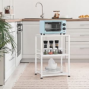 OYEAL End Table, Small Side Table Living Room, White Nightstand with 2-Tier Storage Shelf, Printer Stand Sofa Table for Small Spaces, Living Room, Bedroom, Easy Assembly