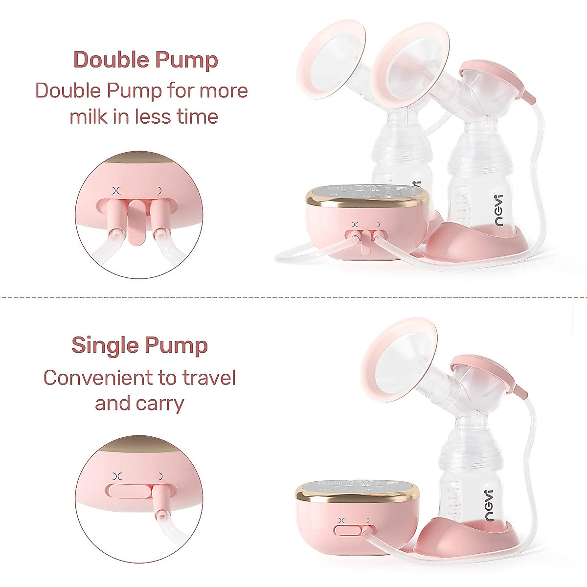 NCVI Double Electric Breast Pump 8782, Portable Anti-Backflow, with 4 Size Flanges, 4 Modes & 9 Levels, LED Display, 10 Breastmilk Storage Bags, Ultra-Quiet and Pain Free Breast Pumps