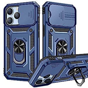 Goton Armor Case for iPhone 13 Pro Case with Slide Camera Cover & Kickstand, Heavy Duty Military Grade Protection Phone Case, Built-in 360° Rotate Ring Stand, Shockproof Full Body Rugged Case (Blue)