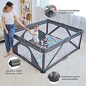 Foldable Baby Playpen, Yobear Large Playpen for Babies and Toddlers with 50 PCS Ocean Balls & 2 Handles, Indoor & Outdoor Kids Safety Play Pen Area, Portable Travel Play Yard (50"×50")