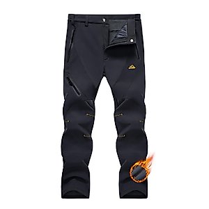 MAGCOMSEN Winter Pants Men Fleece Lined Pants Warm Pants Waterproof Pants Ski Pants Snow Pants Hiking Pants Tactical Pants Black